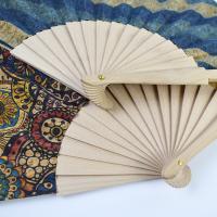 China Stable Quality Custom Design 9 Inch 23cm Abanicos De Mano Fabric Hand Held Fan Wooden Folding Hand Fan for sale