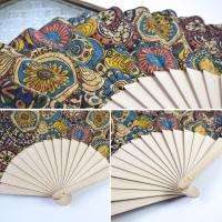 China Stable Quality Custom Design 9 Inch 23cm Abanicos De Mano Fabric Hand Held Fan Wooden Folding Hand Fan for sale