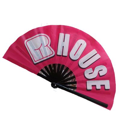 China [I AM YOUR FANS] in Stock Large Big Size Hand Fan Personalized Bamboo Plastic Handle Printing Fabric Kungfu Hand Fan for sale