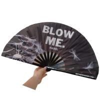 China [I AM YOUR FANS] in Stock Large Big Size Hand Fan Personalized Bamboo Plastic Handle Printing Fabric Kungfu Hand Fan for sale