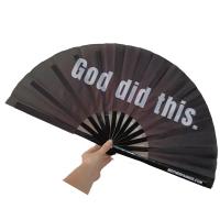 China [I AM YOUR FANS] in Stock Large Big Size Hand Fan Personalized Bamboo Plastic Handle Printing Fabric Kungfu Hand Fan for sale
