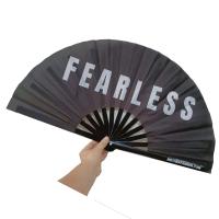 China [I AM YOUR FANS] in Stock Large Big Size Hand Fan Personalized Bamboo Plastic Handle Printing Fabric Kungfu Hand Fan for sale