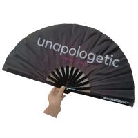 China [I AM YOUR FANS] in Stock Large Big Size Hand Fan Personalized Bamboo Plastic Handle Printing Fabric Kungfu Hand Fan for sale