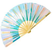 China [I AM YOUR FANS] Make U Party Raver Big Size 13'' Transparent Rave Handheld Folding Hand Fan Glow in Dark for sale