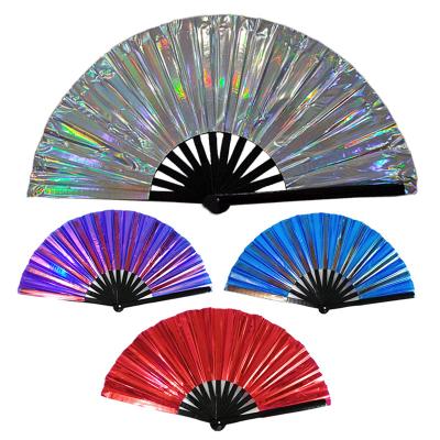 China 33cm Customizable Large PVC Rave Fans Clack Plastic Bamboo Bone Hand Fan for Promotional Gift for sale