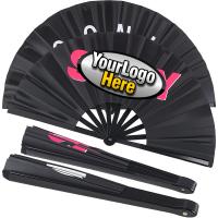 China 33cm Customizable Large PVC Rave Fans Clack Plastic Bamboo Bone Hand Fan for Promotional Gift for sale