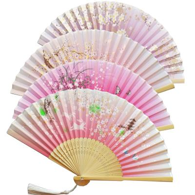 China [I AM YOUR FANS] Japanese Style Folding Fan Bamboo Silk Fan With Tassels for sale