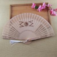 China [I AM YOUR FANS] Customized Logo Engraved Printing Name Hot Selling No Fragrance Folding Spanish Wood Fan for Wedding Gifts for sale