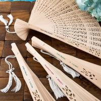 China [I AM YOUR FANS] Customized Logo Engraved Printing Name Hot Selling No Fragrance Folding Spanish Wood Fan for Wedding Gifts for sale