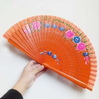 China [I AM YOUR FANS] Europe Style Hand Painted Spanish Fan Wood Hollow Out Folding Hand Wedding Fan Can Customized for sale