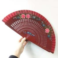 China [I AM YOUR FANS] Europe Style Hand Painted Spanish Fan Wood Hollow Out Folding Hand Wedding Fan Can Customized for sale