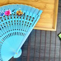 China [I AM YOUR FANS] Europe Style Hand Painted Spanish Fan Wood Hollow Out Folding Hand Wedding Fan Can Customized for sale