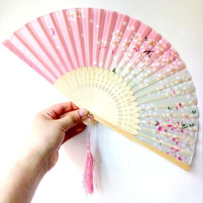 China [I AM YOUR FANS] Sufficient Stock! Nice Silk Fabric Bamboo Ribs Fans butterfly Sakura Japanese Wedding Gift Floding Hand Fan for sale