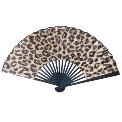 China Customized Logo Bamboo Folding Hand Fan Leopard Print Pattern Sublimation Technique for Wedding Dancing Clack Bamboo Crafts for sale