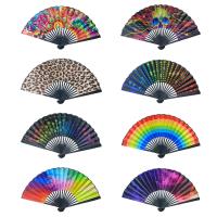 China Customized Logo Bamboo Folding Hand Fan Leopard Print Pattern Sublimation Technique for Wedding Dancing Clack Bamboo Crafts for sale
