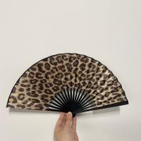 China Customized Logo Bamboo Folding Hand Fan Leopard Print Pattern Sublimation Technique for Wedding Dancing Clack Bamboo Crafts for sale