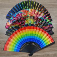 China Customized Logo Bamboo Folding Hand Fan Leopard Print Pattern Sublimation Technique for Wedding Dancing Clack Bamboo Crafts for sale