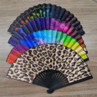 China Customized Logo Bamboo Folding Hand Fan Leopard Print Pattern Sublimation Technique for Wedding Dancing Clack Bamboo Crafts for sale