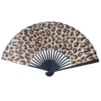 China Customized Logo Bamboo Folding Hand Fan Leopard Print Pattern Sublimation Technique for Wedding Dancing Clack Bamboo Crafts for sale
