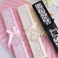 China Customized Logo Bamboo Silk Hand Fans Wedding Favor Fan With Gift Box for sale