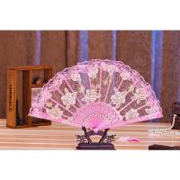 China Spanish Translucent Lace Rose Fan Gilded Wing Chun Dance Fan European Style Fabric Silk Folding Hand Fan for sale