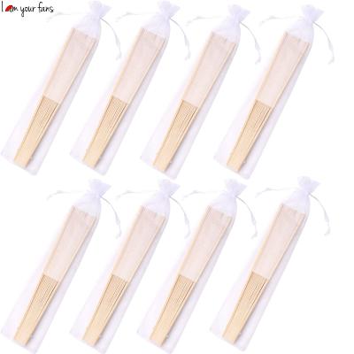 China Hot Selling Handicrafts Silk Fan Bamboo Folding Hand Fans Wedding Fans for Guests With Gauze Bag for sale