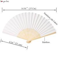 China Hot Selling Handicrafts Silk Fan Bamboo Folding Hand Fans Wedding Fans for Guests With Gauze Bag for sale