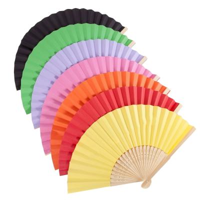 China Custom Printed Logo Personalized Paper and Fabric Folding Bamboo Wood Plastic Hand Fan for sale