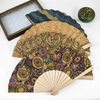 China Custom Printed Logo Folding Bamboo Hand Fan Wedding Bamboo Hand Held Fabric Fans for sale