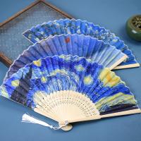 China Wholesale Chinese Custom Bamboo Printed Fabric Bamboo Fan Folding Paper Fan Hand Fan for Favors Gift for sale