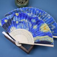 China Wholesale Chinese Custom Bamboo Printed Fabric Bamboo Fan Folding Paper Fan Hand Fan for Favors Gift for sale
