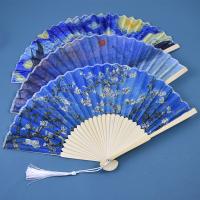 China Wholesale Chinese Custom Bamboo Printed Fabric Bamboo Fan Folding Paper Fan Hand Fan for Favors Gift for sale