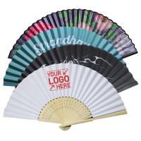 China Hot Sale Woman Small Size Fan Wholesale Wedding Fan Customized Logo Foldable Handfan Fabric Folding Hand Fans for Summer for sale