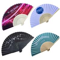 China Hot Sale Woman Small Size Fan Wholesale Wedding Fan Customized Logo Foldable Handfan Fabric Folding Hand Fans for Summer for sale