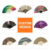 China Factory Price 21CM 8inch Cheap Bamboo Handle White Silk Printing Bride Wedding Party Bamboo Fabric Hand Held Fan for sale