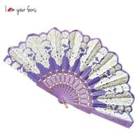 China [I AM YOUR FANS]Wholesale 23*42CM Plastic Folding Fan Hand Held Wedding Hand Fans With Lace for sale