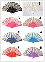 China Good Quality Flower Lace Silk Dance Party Stage Performance Decoration Hot Stamping Plastic Hand Held Folding Fan for sale