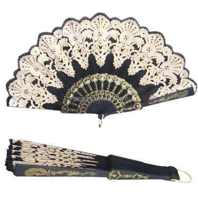 China [I AM YOUR FANS]Decorative Stamping Design Wedding Hand Held Plastic Folding Fan With Lace for sale