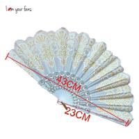 China [I AM YOUR FANS]Decorative Stamping Design Wedding Hand Held Plastic Folding Fan With Lace for sale