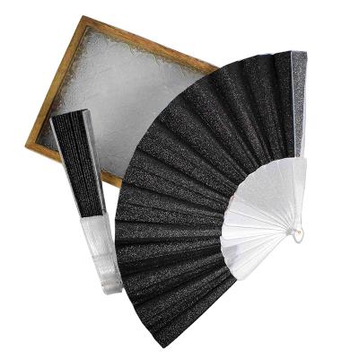 China Plastic Folding Fabric Hand Fan Shinning Bone With Gift Silk Shinning Folding Fans for sale