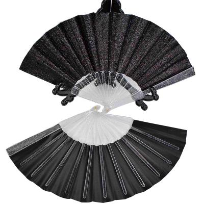 China Shinning Handmade Fan Plastic Skeleton Folding Fabric Hand Fan With Gift Box Silk Folding Fans for sale