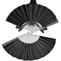 China Shinning Handmade Fan Plastic Skeleton Folding Fabric Hand Fan With Gift Box Silk Folding Fans for sale