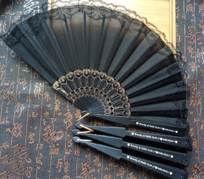 China [I AM YOUR FANS] Sufficient Stock! Spanish Style Laced Print Name Date Plastic Frame Silk Hand Folding Lace Fan for sale