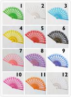 China [I AM YOUR FANS] Sufficient Stock! Spanish Style Print Name Date Frame Silk Hand Folding Lace Plastic Hand Fan for sale