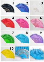 China [I AM YOUR FANS] Sufficient Stock! Spanish Style Print Name Date Frame Silk Hand Folding Lace Plastic Hand Fan for sale