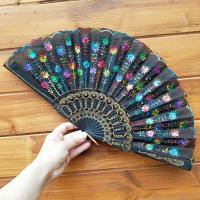 China [I AM YOUR FANS] Embroidery Sequin Hand Fan Classic Plastic Frame Fabric Dancing Hand Fan for Holiday Events Wedding for sale