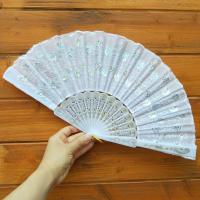 China [I AM YOUR FANS] Embroidery Sequin Hand Fan Classic Plastic Frame Fabric Dancing Hand Fan for Holiday Events Wedding for sale