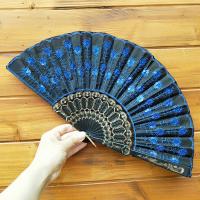 China [I AM YOUR FANS] Embroidery Sequin Hand Fan Classic Plastic Frame Fabric Dancing Hand Fan for Holiday Events Wedding for sale