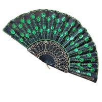 China [I AM YOUR FANS] Embroidery Sequin Hand Fan Classic Plastic Frame Fabric Dancing Hand Fan for Holiday Events Wedding for sale