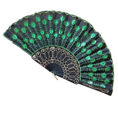 China [I AM YOUR FANS] Embroidery Sequin Hand Fan Classic Plastic Frame Fabric Dancing Hand Fan for Holiday Events Wedding for sale